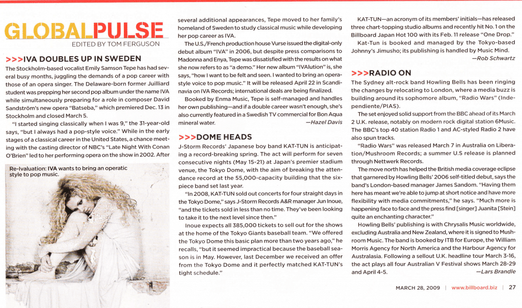 "IVA Doubles Up in Sweden" - Billboard (3/09) - IVA